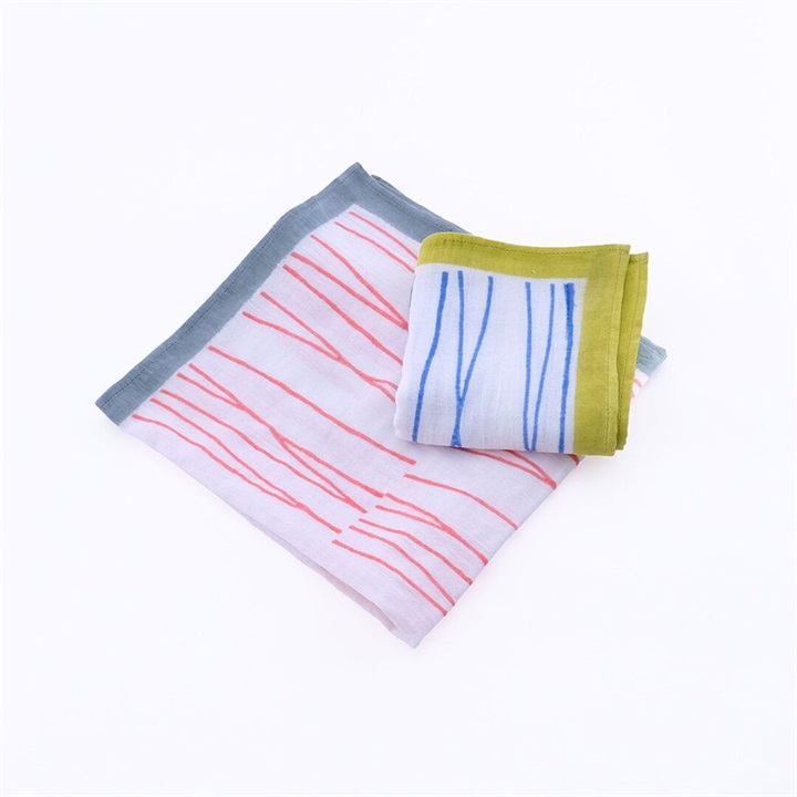 【shesay】配色ペンシルラインブロックプリント Wガーゼハンカチ｜てんとてん｜インテリア雑貨・食器・ファッション通販
